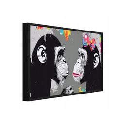 WALLARENA Bild mit Rahmen Affen in Grau | Gr.: 120 x 80 cm