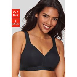 Damen Entlastungs-BH "BH ohne B&uuml;gel, Baumwoll-BH, Soft-BH", PETITE FLEUR BY LASCANA, Gr. 105, schwarz-wei&szlig;, Jersey, Obermaterial: 90% Baumwolle, 10%