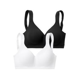 Damen Entlastungs-BH "BH ohne B&uuml;gel, Baumwoll-BH, Soft-BH", PETITE FLEUR BY LASCANA, Gr. 75, schwarz-wei&szlig;, Jersey, Obermaterial: 90% Baumwolle, 10%