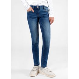 STACCATO Kinder Skinny-fit-Jeans "PAULA"blau, Basic, Gr. 170, unifarben mit Farbeinsatz, Oberstoff: 70% Baumwolle, 28% Polyester, 2% Elasthan.,