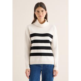 Cecil Damen Rollkragenpullover, schwarz-wei&szlig;, Gr. XXL, gestreift, Web, 37% Baumwolle, 34% Polyacryl, 26% Polyester, 3% Elasthan, Pullover, Feinstrick