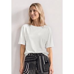 Street One Damen T-Shirt, wei&szlig;, Gr. 38, unifarben, Web, 50% Baumwolle, 50% Modal, Shirts, mit U-Boot-Ausschnitt