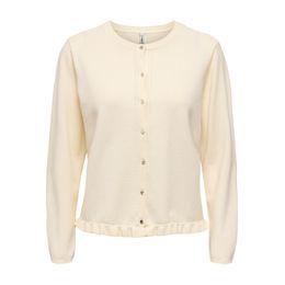 Only Damen Strickjacke "ONLCINDEREL LS O-NECK FRILL CARDI CC KNT", beige, Gr. M, unifarben, Strick, Obermaterial: 50% Polyester, 36% Viskose, 14%