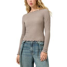 QS Damen Langarmshirt, beige, Gr. M, unifarben, Web, Obermaterial: 98% Polyester, 2% Elasthan, Shirts, mit gewellten Abschl&uuml;ssen