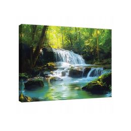 WALLARENA Leinwandbild Wasserfall in Gr&uuml;n | Gr.: 40 x 30 cm