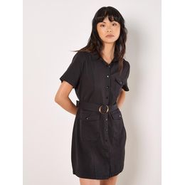 Apricot Damen Shirtkleid "Cargo-Kleid", schwarz, Gr. 34, uni, Obermaterial: 56% Baumwolle CO. 42% Lyocell CLY. 2% Elasthan EL., Kleider, mit Schnalle