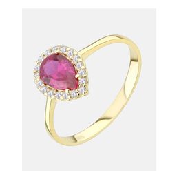 Vanlere Cluster-Ring aus 375 Gelbgold mit Zirkonia mit Rubin | Gr.: 60