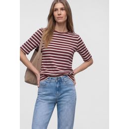 Street One Damen T-Shirt, braun, Gr. 46, gestreift, Web, 100% Baumwolle, Shirts, aus reiner Baumwolle