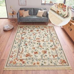Teppich Hanse Home, B:95cm H:5mm L:140cm, beige, Viskose, Wohnzimmer, Teppiche, "Orient Flowers", Kurzflor mit Fransen, Orient, Wohnzimmer,