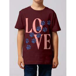 wat? Apparel T-Shirt Pfotenliebe in Weinrot | Gr.: 122/128