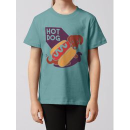 wat? Apparel T-Shirt Hot Dog in Teal Monstera | Gr.: 122/128