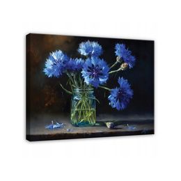 WALLARENA Leinwandbild Blumen in einer Vase in Blau | Gr.: 120 x 80 cm