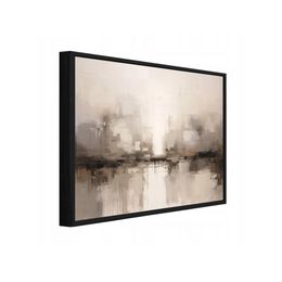 WALLARENA Leinwand Bilder mit Rahmen Abstrakt in Beige Wandbild Wanddeko | Gr.: 60 x 40 cm