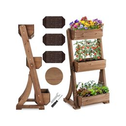 TecTake Vertikalbeet mit 4 Etagen, wetterfest, Tannenholz, inkl. Pflanzvlies | Gr.: 85 cm
