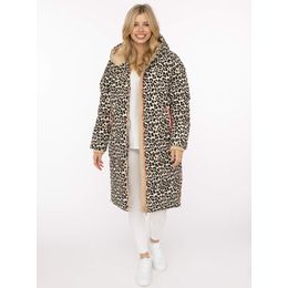 Zwillingsherz Damen Steppmantel "&bdquo;Leo AOP&ldquo;", bunt, Gr. XXL, Obermaterial: 100% Polyester, M&auml;ntel, Kapuze, farblich abgesetzte Details,Leomuster,
