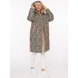 Zwillingsherz Damen Steppmantel "&bdquo;Leo AOP&ldquo;", bunt, Gr. M, Obermaterial: 100% Polyester, M&auml;ntel, Kapuze, farblich abgesetzte Details,Leomuster,