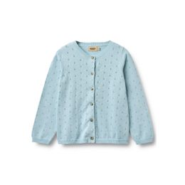Wheat M&auml;dchen Strickjacke "Wheat Knit Cardigan Maia", blau, Gr. 110, unifarben, 100% Baumwolle (Bio), Strickjacken