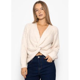 SASSYCLASSY Strickpullover mit Knotendetail in Offwhite | Gr.: M