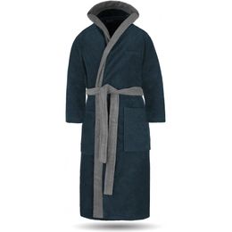 Normani Unisex Baumwoll Bademantel mit Kapuze Izmit in Marine/Grau | Gr.: M