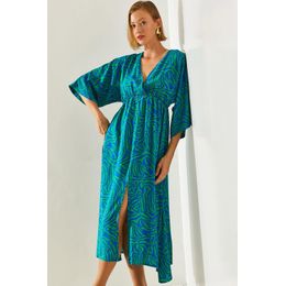 Abstraktes V-Ausschnitt Midi-Kleid
