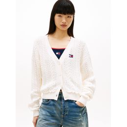 Tommy Jeans Damen Strickjacke "TJW BOXY GMD CARDIGAN", wei&szlig;, Gr. M, unifarben, Strick, Obermaterial: 100% Baumwolle, Strickjacken