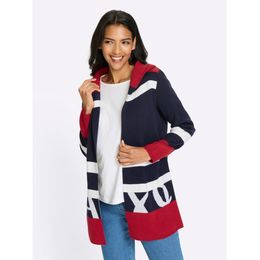 Sieh an! Long-Strickjacke in marine-wei&szlig;-geringelt | Gr.: 48