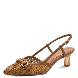 Tamaris Damen Slingpumps, Gr. 40, braun, Leder, Textil, Schuhe, Stilettoabsatz, Partyschuh mit Zierriegel und Schmuckelement
