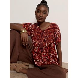 Apricot Damen Shirtbluse "Ikat-Bluse mit Stickerei", rot, Gr. 34, bedruckt, gewebt, Obermaterial: 98% Viskose CV. 2% metallisierte Fasern MTF.,