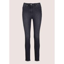 Madeleine Mode MADELEINE Damen Regular-fit-Jeans "Jeans Mid Waist Skinny-Hose mit Fransen", grau, Modern, Gr. 48, Obermaterial: 92% Baumwolle CO. 6% Polyester PES.