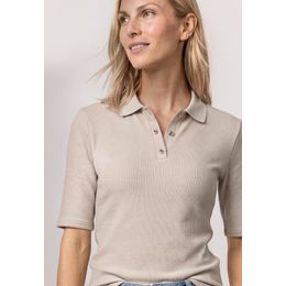 Street One Damen T-Shirt, beige, Gr. 42, unifarben, Web, 48% Baumwolle, 47% Polyester, 5% Elasthan, Shirts, mit Rippstrick-Struktur