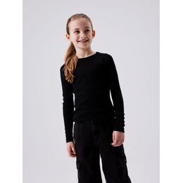 name it M&auml;dchen Langarmshirt "NKFNAKAL LS TOP NOOS", schwarz, Gr. 122, unifarben, Jersey, Obermaterial: 95% Baumwolle, 5% Elasthan, Shirts, in