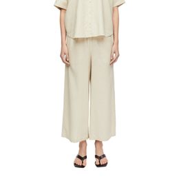comma, COMMA Damen Stoffhose, beige, Gr. 42, unifarben, Web, Obermaterial: 55% Leinen, 45% Lyocell, Hosen, mit elastischem Bund