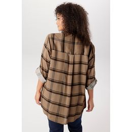 ANISTON PLUS Damen Karobluse, braun, Gr. 44, kariert, Web, Obermaterial: 100% Modal, Blusen, kombistarke - NEUE KOLLEKTION