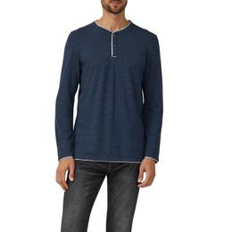 s.Oliver Herren Henleyshirt, blau, Gr. M, unifarben mit Farbeinsatz, Jersey, Obermaterial: 55% Baumwolle, 45% Polyester, Shirts, mit Kontrast-Details