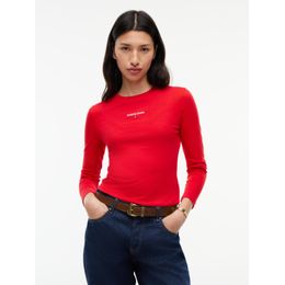 Tommy Jeans Damen Langarmshirt "TJW SLIM CLASSIC LOGO LS TEE", rot, Gr. M, bedruckt, Single Jersey, Obermaterial: 70% Baumwolle, 30% Viskose, Shirts,