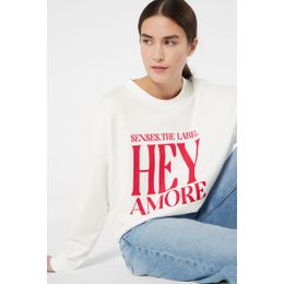 Damen Sweater, wei&szlig;, Gr. XL, SENSES.THE LABEL, bedruckt, Sweatware, Material: 60% Baumwolle, 40% Polyester, Sweatshirts, mit &uuml;berschnittenen Schultern