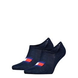 Tommy Hilfiger Herren F&uuml;&szlig;linge "TH UNI TJ FOOTIE 2P FLAG", Gr. 35, blau, Baumwollmischung, Socken, Mit gro&szlig;em Flag-Label vorn