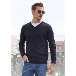 H.I.S. H.I.S Herren Strickpullover, blau, Basic, Gr. XL, unifarben, Feinstrick, Obermaterial: 60% Baumwolle, 40% Polyester, Pullover, mit V-Ausschnitt,