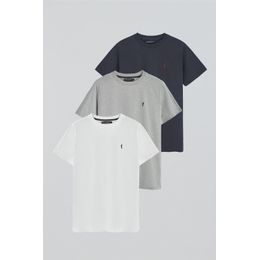 Dreierpack Herren-T-Shirts marineblau, wei&szlig; und grau meliert mit Rundhalsausschnitt und gesticktem Rigby Go-Logo