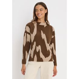Cecil Damen Langarmshirt, braun, Gr. M, gemustert, Stoff, 75% Viskose, 20% Polyester, 5% Elasthan, Shirts, aus strecthigem Viskosematerial