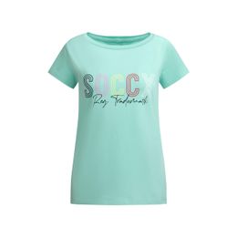 SOCCX Damen Rundhalsshirtcrystal aqua, Gr. L, bedruckt, Single Jersey, Material: 95% Baumwolle, 5% Elasthan, Shirts, mit Necktape