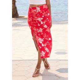 Lascana Damen Jerseyrock "mit seitlicher Raffung und Schlitz aus Viskose mit Blumendruck", rot, Gr. 38, bedruckt, gebl&uuml;mt, Jersey, Obermaterial: 95%