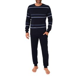 Normann Schlafanzug lang Pyjama B&uuml;ndchen Kuschel interlock in blau | Gr.: 60/62
