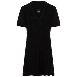BOSS Orange Damen Polokleid "Eloa Premium Damenmode", schwarz, Gr. L, unifarben, Strick, Obermaterial: 70% Baumwolle, 30% Polyester, Kleider,