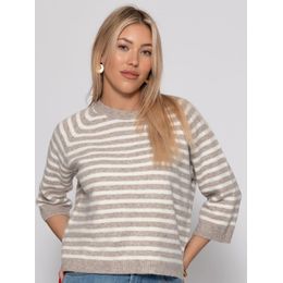 SASSYCLASSY Gestreiftes Strickoberteil in Taupe | Gr.: S