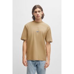 Hugo Herren T-Shirt "Nieros", beige, Gr. M, unifarben, Single Jersey, Obermaterial: 100% Baumwolle, Shirts, mit Logo-Patch