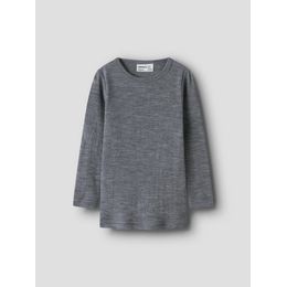name it M&auml;dchen Langarmshirt "NMNWAX WOOL RIB LS TOP NOOS", grau, Gr. 98, unifarben, Feinripp, Obermaterial: 100% Wolle, Shirts, aus reiner