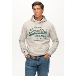 Superdry Herren Kapuzensweatshirt "VL DUO CLASSIC HOOD", grau, Gr. S, bedruckt, meliert, angeraute Sweatware, Obermaterial: 80% Baumwolle, 20%
