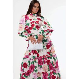 Blumen-Midi-Kleid mit Rundhalsausschnitt