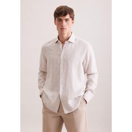 Seidensticker Herren Leinenhemd "Schwarze Rose", beige, Gr. 41, gestreift, 100% Leinen, Hemden, Regular 1/1 Kentkragen Gestreift